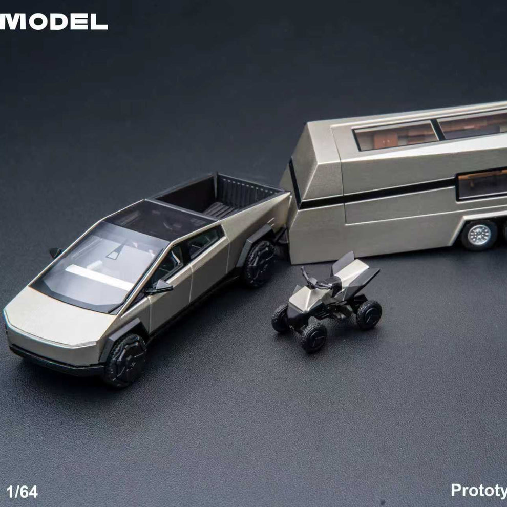 Preorder DM Model Tesla Cybertruck Camper Van and CyberQuad Alloy 1:64 ...